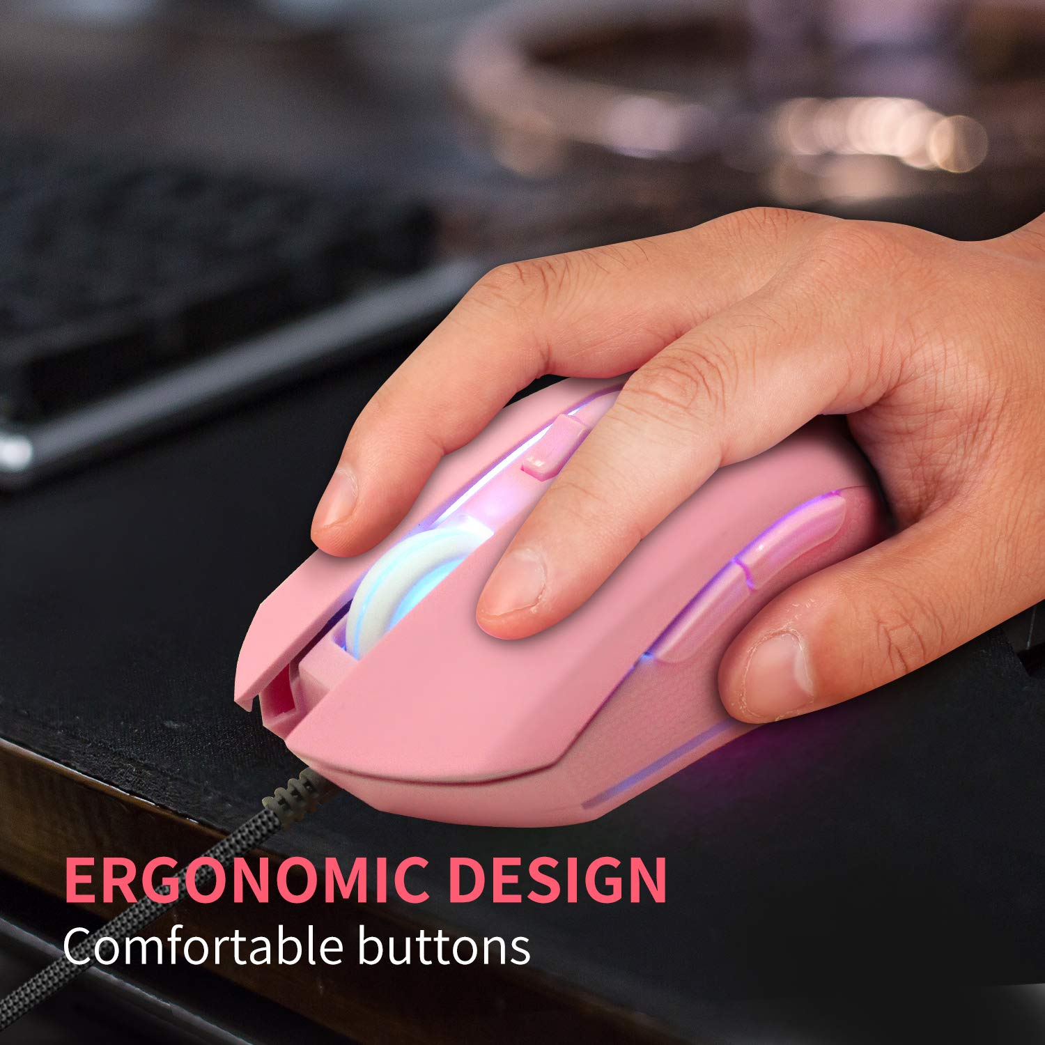 Greshare Gaming Mouse,7 Colors Backlit Optical Game Mice Ergonomic Wired with 2400 DPI and 6 Buttons for Computer/Win/Mac/Linux/Andriod/iOS. (USB)