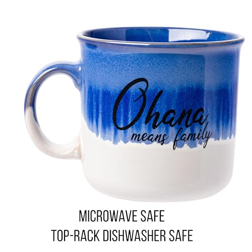 Silver Buffalo Disney Lilo and Stitch Ohana Means Family Reactive Glaze Ceramic Camper Mug, 20 Ounces