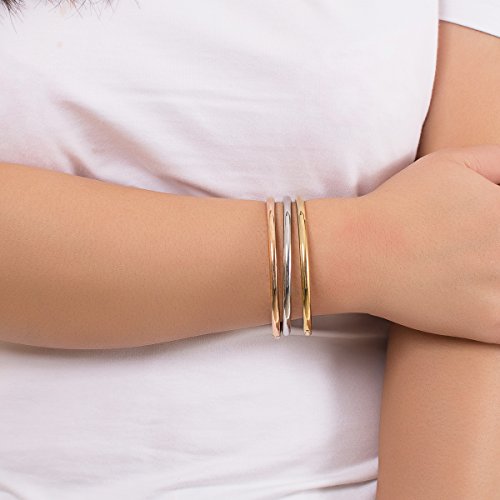 Gevanya Women's Polished Round Hinge Tiny Bangle Bracelet Gold/Rose Gold/Silver (Silver)