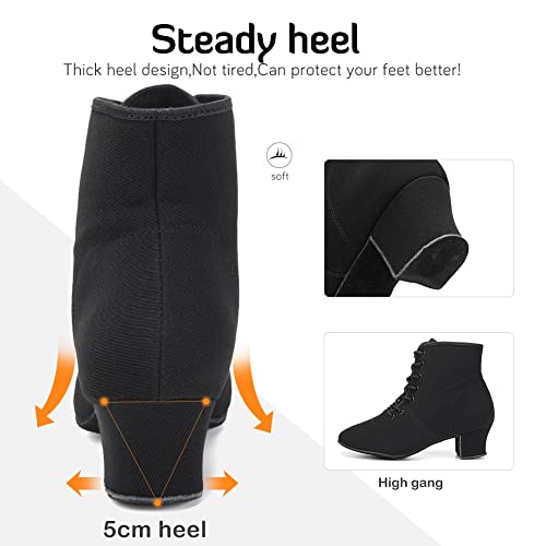 JUODVMP Women & Men Latin Ballroom Dance Shoes Practice with Lace-up Teaching Modern Salsa Dancing Boots High-top Suede Full Sole 5cm,8 US