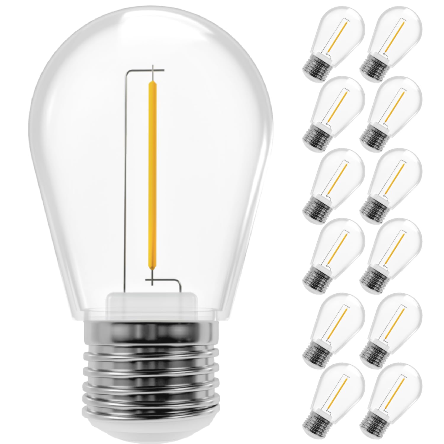 Sunco 60 Pack LED S14 Non-Dimmable Shatterproof & Waterproof Outdoor Vintage Backyard Patio Bright String Light Accessories Bulb, 100 Lumens, 3000K Warm White & Wattage 1W, AC120V - ETL & FCC