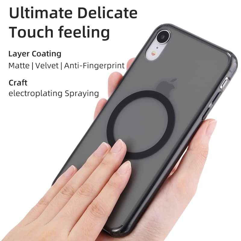 Tigowos Translucent Magnetic Phone Case for iPhone XR with MagSafe Wireless Charging Anti-Yellow Anti-Fingerprint Shockproof Protective Case for iPhone XR(6.1"), Black