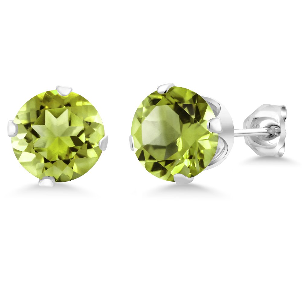 Gem Stone King 925 Sterling Silver Green Peridot Stud Earrings For Women (2.00 Cttw, Gemstone Birthstone, Round 6MM)