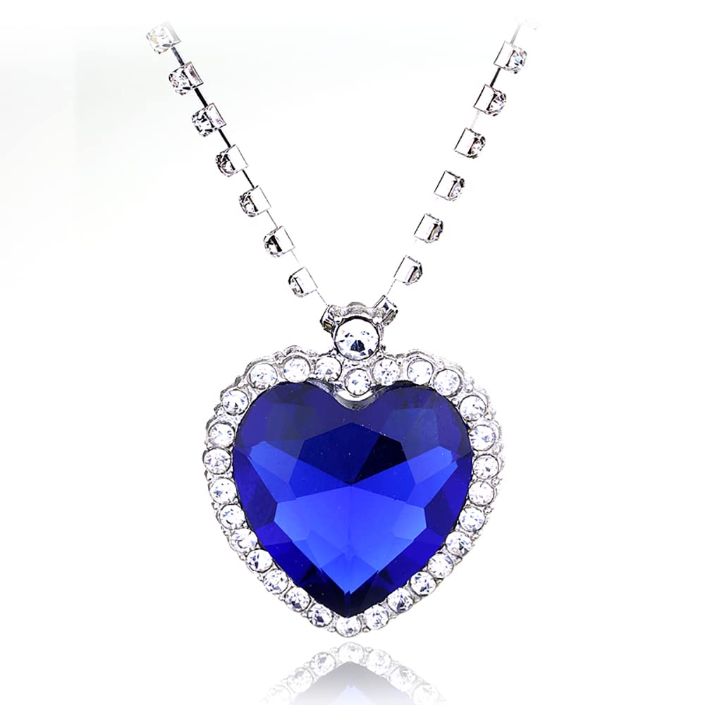 HEYu jewelry Titanic Heart Of The Ocean Love Heart Shaped Necklace With Royal Blue Crystal Pendant For Women Wife