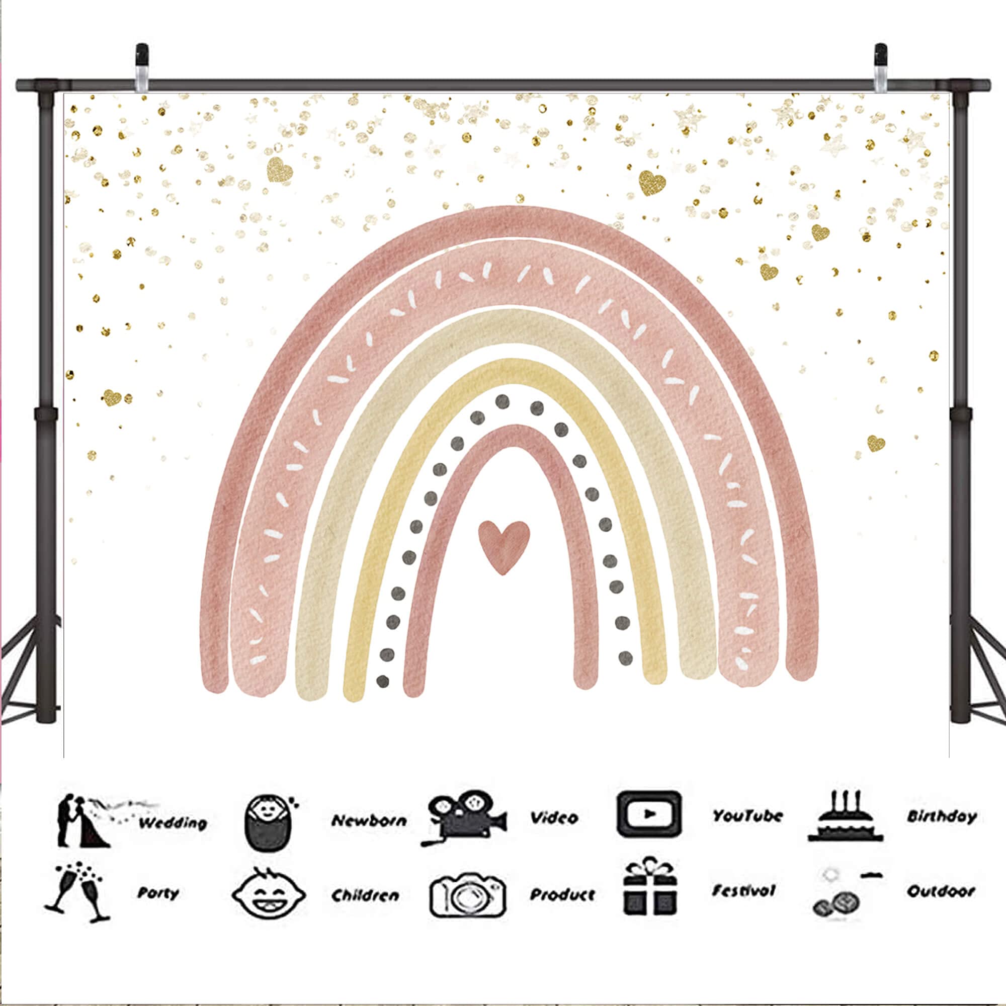 HEETON Boho Rainbow Birthday Backdrop Boho Baby Shower Boho Rainbow 1st Birthday Party Supplies Decorations Photo Prop for Girl Boy Baby Background -7 x 5ft