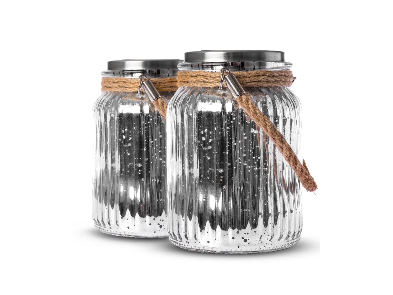 Home Zone Hanging Solar Lights - Decorative Rotating LED Mercury Glass Lanterns, 2-PK, Silver, ELM0657V