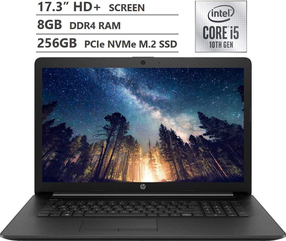 HP Laptop, 17.3-inch HD+ Screen, 10th Gen Intel Core i5-1035G1 Quad-Core Processor up to 3.60GHz, 8GB DDR4 RAM, 256GB PCIe NVMe M.2 SSD, Wireless-AC, Bluetooth, Windows 10 Home, Black (Renewed)