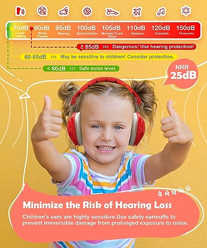 PROHEAR 032 2.0 Noise Cancelling Headphones for Kids - 25dB Noise Reduction - Adjustable Sensory Ear Protection Muffs for Concert, Fireworks, Monster Truck Shows, School - Red