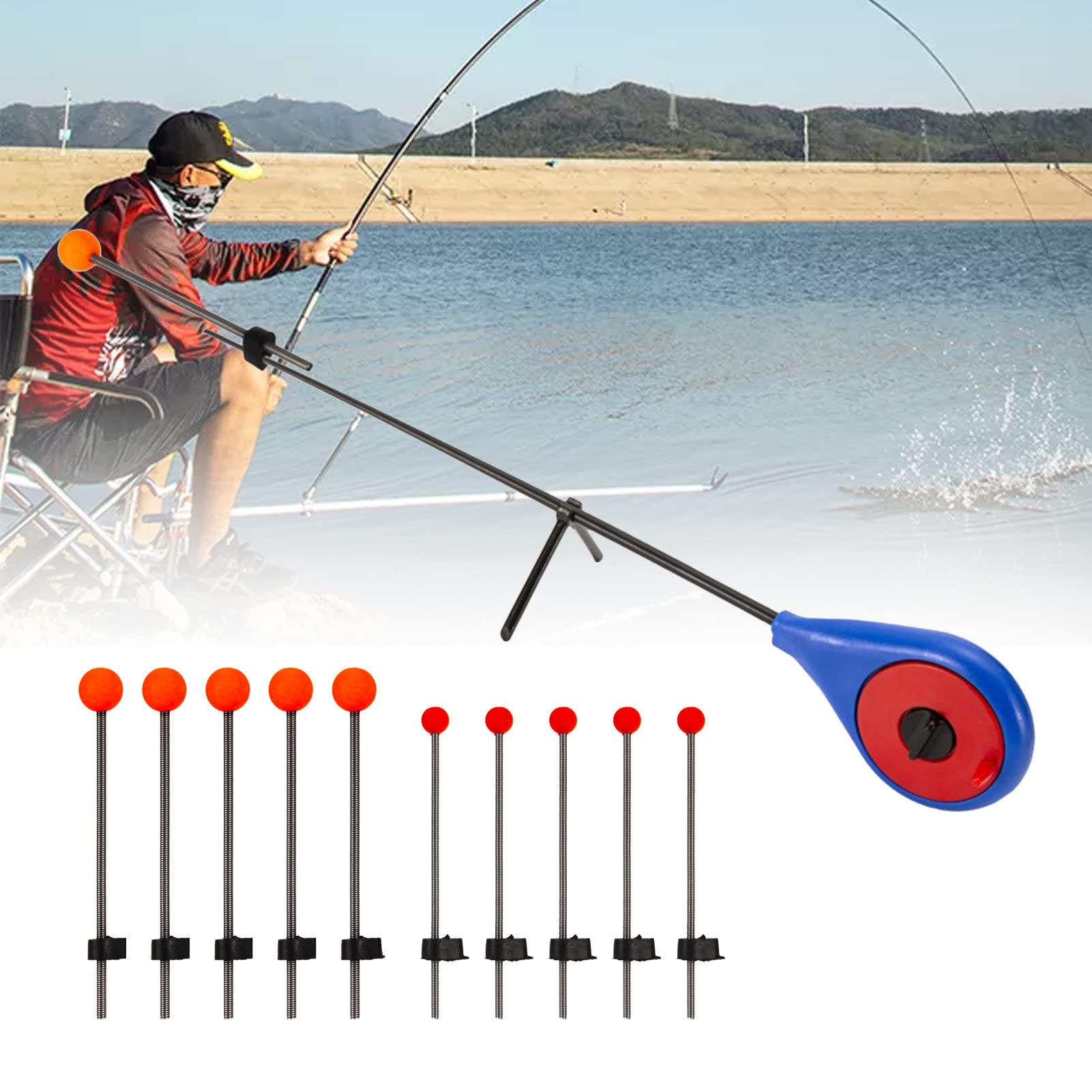 Hislaves Ice Fishing Tool,Winter Outdoor Ice Fishing Rod Tackle Tool with 5Pcs Large/Small Red Ball Spring