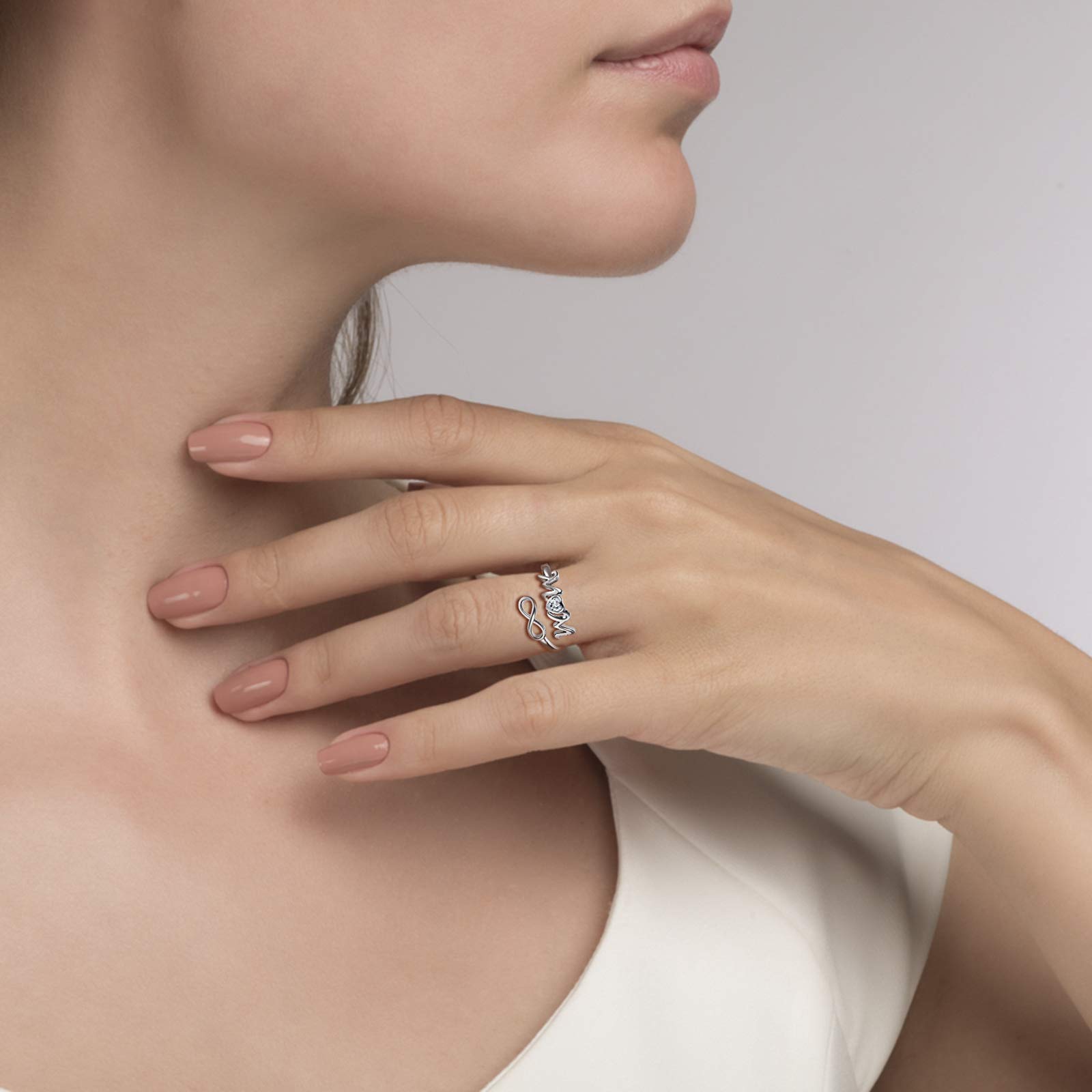 Infinity MOM Ring Sterling Silver for Women Daughter Wife Mother Day S925 Adjustable Ring Mother Birthday Gift