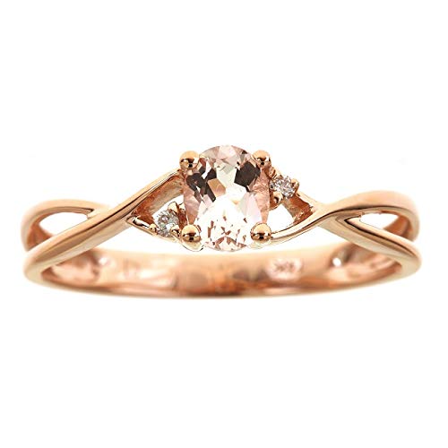 Gin & Grace 14K Rose Gold Genuine Morganite Ring with Diamonds for Women | Ethically, authentically & organically sourced (Oval-Cut) Shaped Morganite Hand-Crafted Jewelry for her |