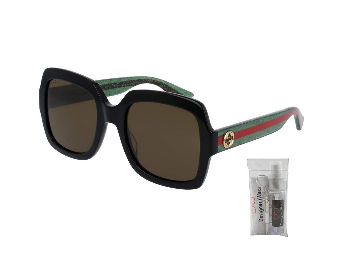 Gucci GG0036S 002 54M Black/Green/Brown Rectangular Sunglasses For Women + BUNDLE with Designer iWear Eyewear Kit