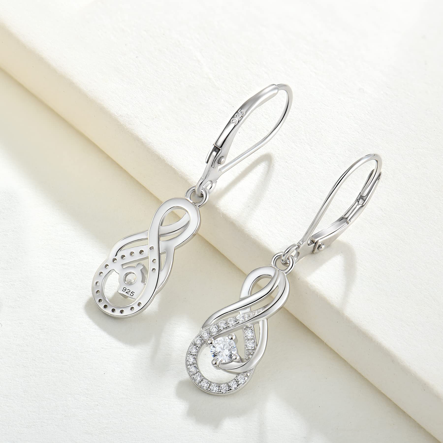 Infinity Sterling Silver Earrings for Women,Infinity Sterling Silver Earrings for Women Birthstone Wedding Leverback Earrings Jewelry