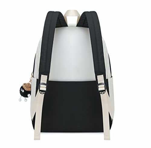 Teecho Backpack Purse for Women Student School Bag Cute Laptop Backpack for Youngsters White with Black