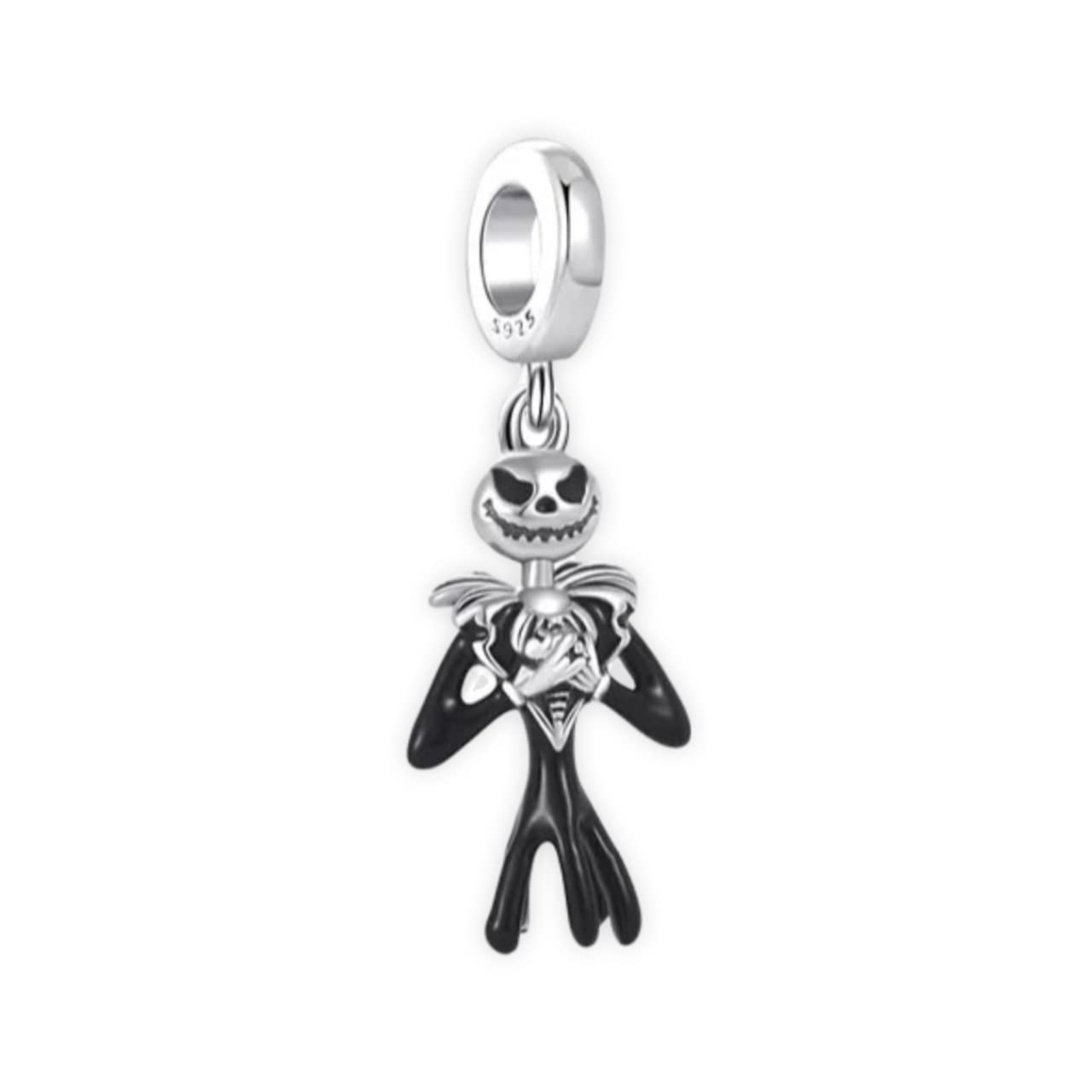 Jack skellington dangle charm nightmare Before Christmas 925 sterling silver bracelet necklace, Black