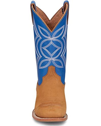 JUSTIN Boots Women's Hayes Tan 11` Blue Square Toe Boot Tan 7.5 B