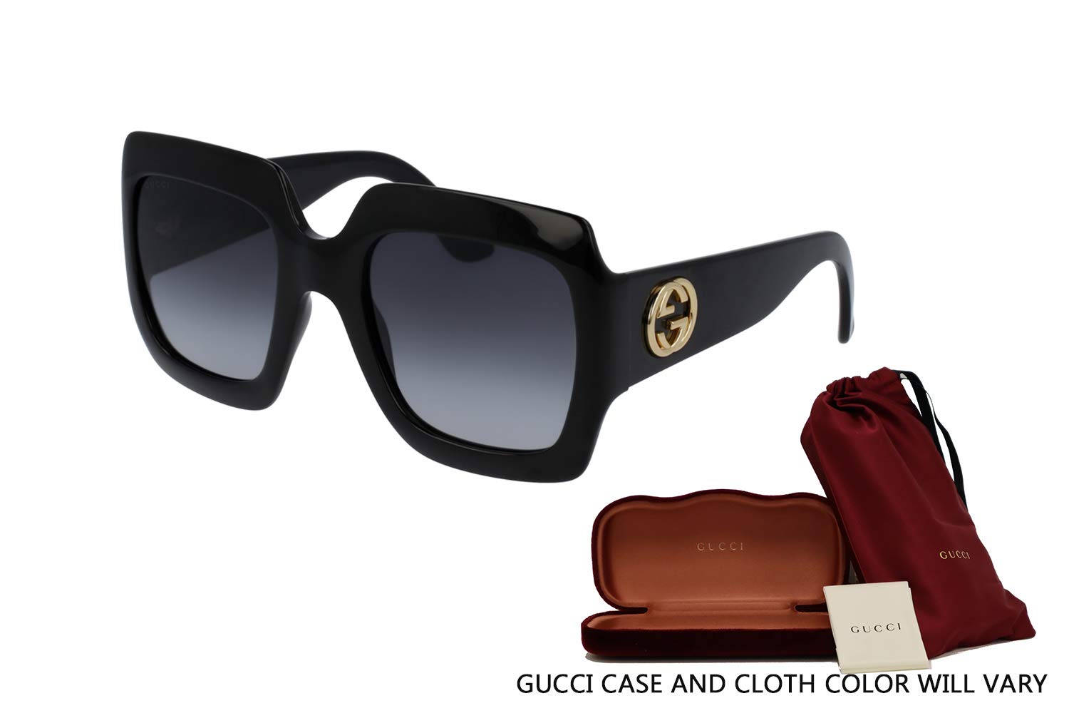 Gucci GG0053S 001 54M Black/Grey Gradient Rectangular Sunglasses For Women+ BUNDLE With Designer iWear Eyewear Kit