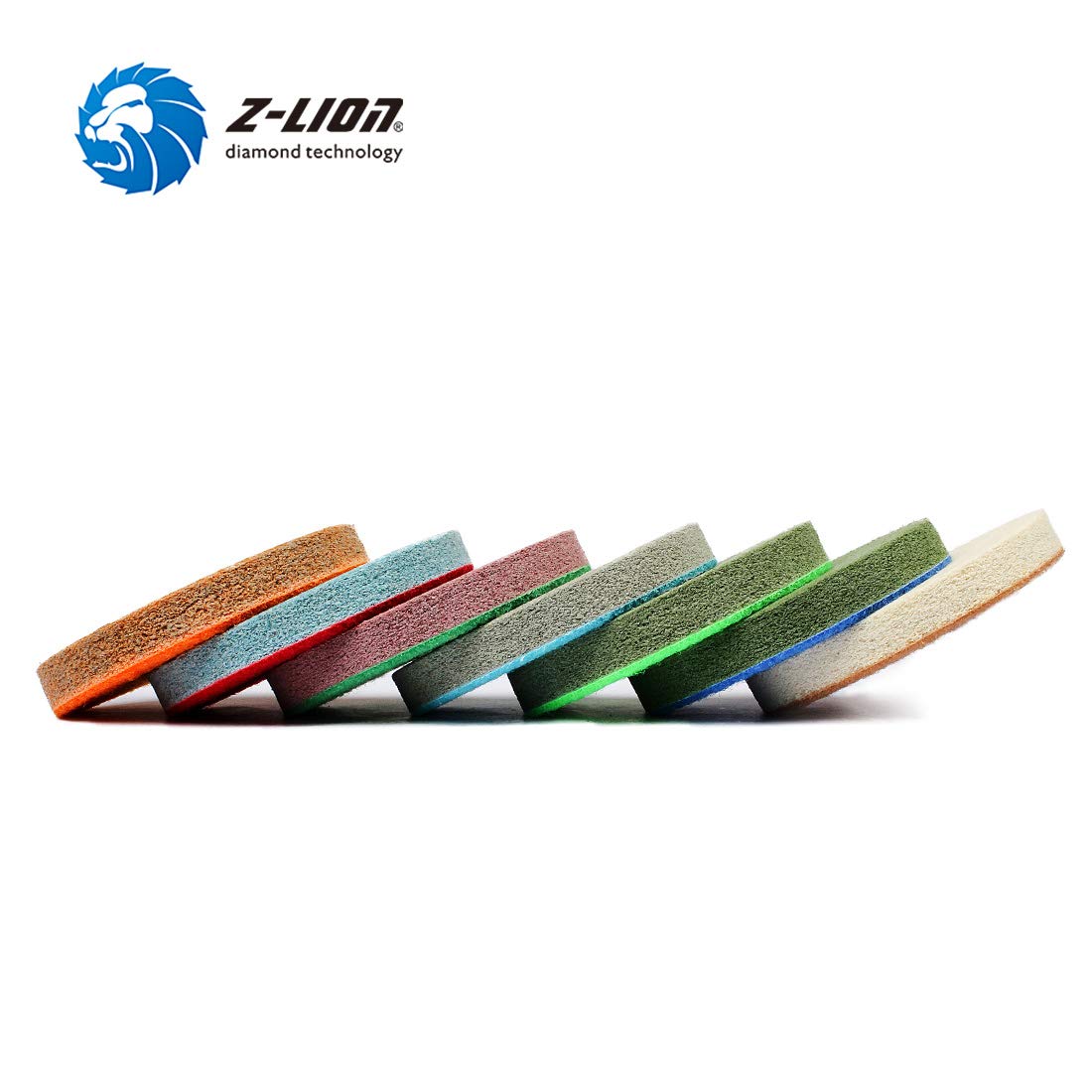 Z-LION 4" Sponge Polishing Pad Wet Use Buffing Pad for Grinder Hoop and Loop Buffing Wheel for Granite Marble Clean(7 pcs,4 Inches)