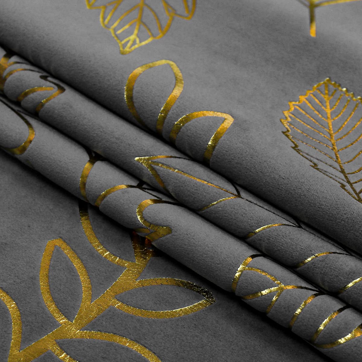 Grey Darkening Curtains 63 Inch Length for Living Room Bedroom, Leaf Pattern Metallic Printed Window Ttreatment, Grommet Top Thermal Insulated Drapes 52" W 2 Panels