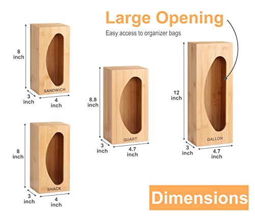 Urvoix Ziplock Bag Storage Organizer, 4 Pcs Baggie Organizer, Bamboo Ziplock Bag Organizer for Drawer Kitchen Compatible with Gallon, Quart, Snack & Sandwich Variety Size Bags
