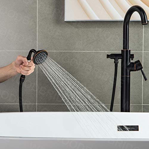 WOODBRIDGE 59"Freestanding White Acylic Soaking Bathtub with Drain Kit and Floor Mount Tub Filler in ORB,BTA1509 -ORB-Drain &O+F0010ORBVT
