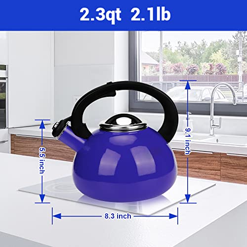 Whistling Tea Kettle, AIDEA 2.3 Quart Enamel-on-Steel Tea Kettle Stovetop, Enameled Interior Tea Pot Stovetop for Anti-Rust, Audible Whistling Hot Water Kettle for Kitchen (Cobalt Blue)