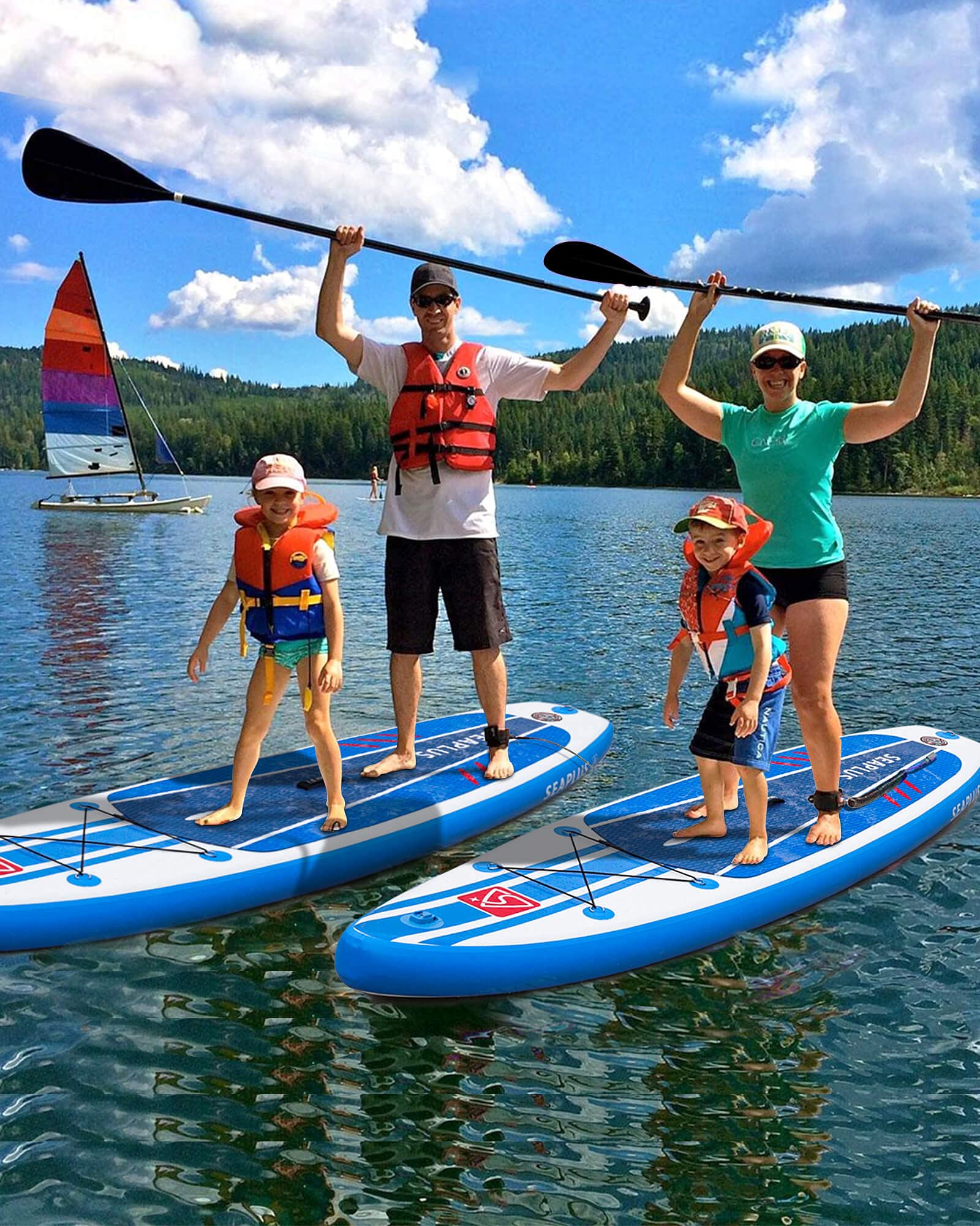 Inflatable Stand Up Paddle Board SUP with SUP Premium Accessories- Paddle, Backpack, Pump and Safety Leash for Adults and Kids, 10β6, Blue