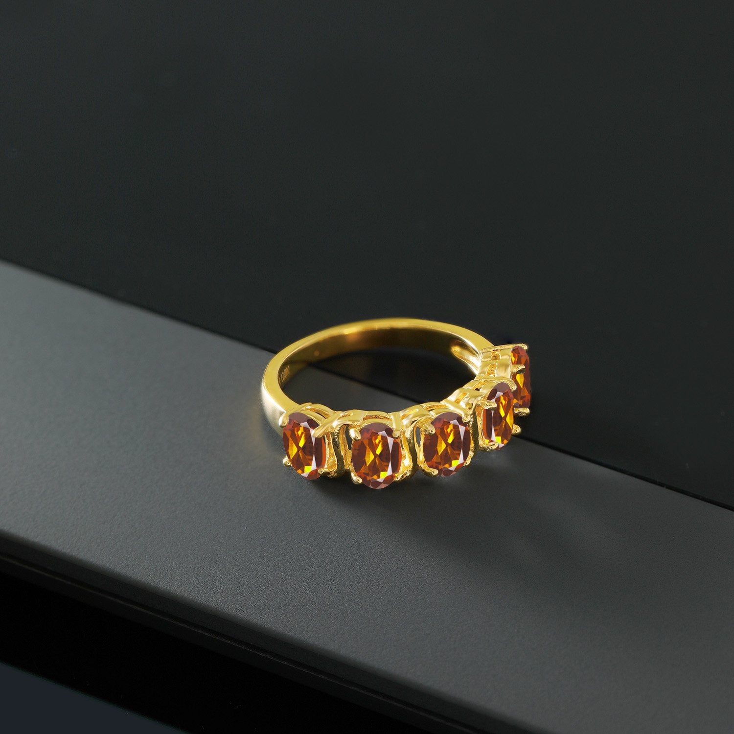 Gem Stone King 2.00 Ct Oval Orange Red Madeira Citrine 18K Yellow Gold Plated Silver Ring (Size 5)