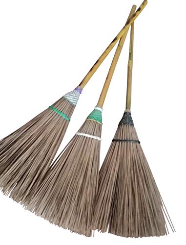 Heavy-Duty Coconut Leaf Stick Broom Outdoor Indoor Commercial Perfect for Lobby Mall Market Floor Garage Courtyard