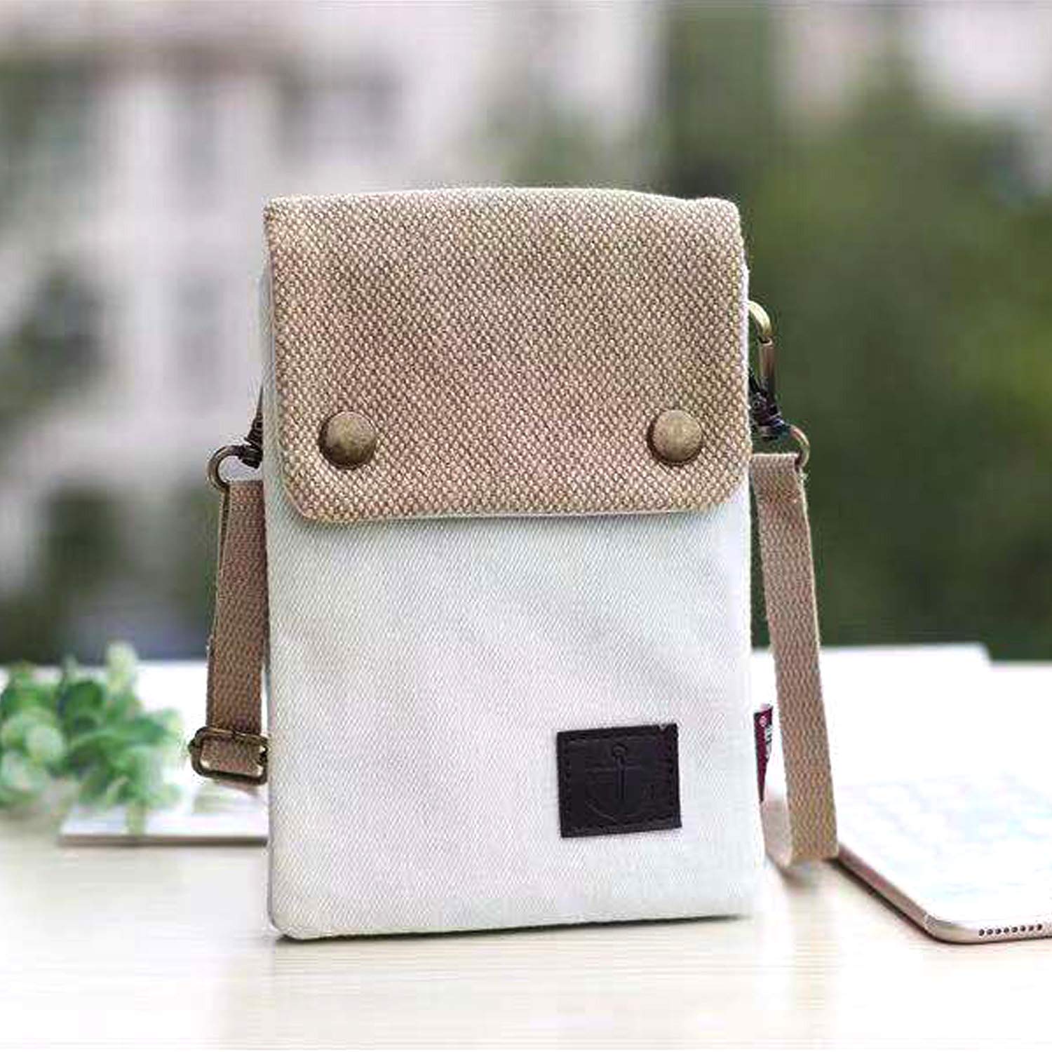 Gcepls Canvas Small Cute Crossbody Women Cell Phone Purse Wallet Bag (Milk White)