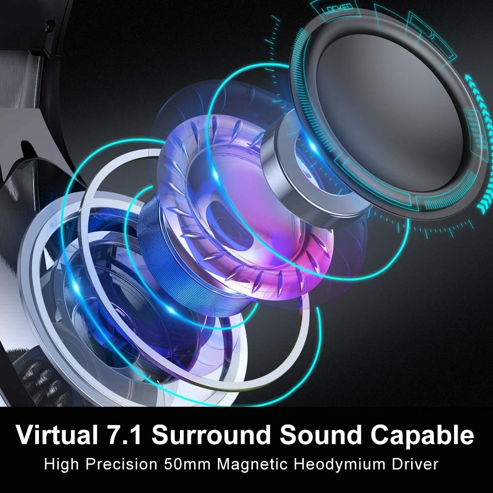GTRACING Gaming Headset for PC - Computer Headphones with Surround Sound Stereo Noise Canceling Mic/Microphone RGB Light - Gaming Headphones for Nintendo Switch, PS4, Console Laptop,Black