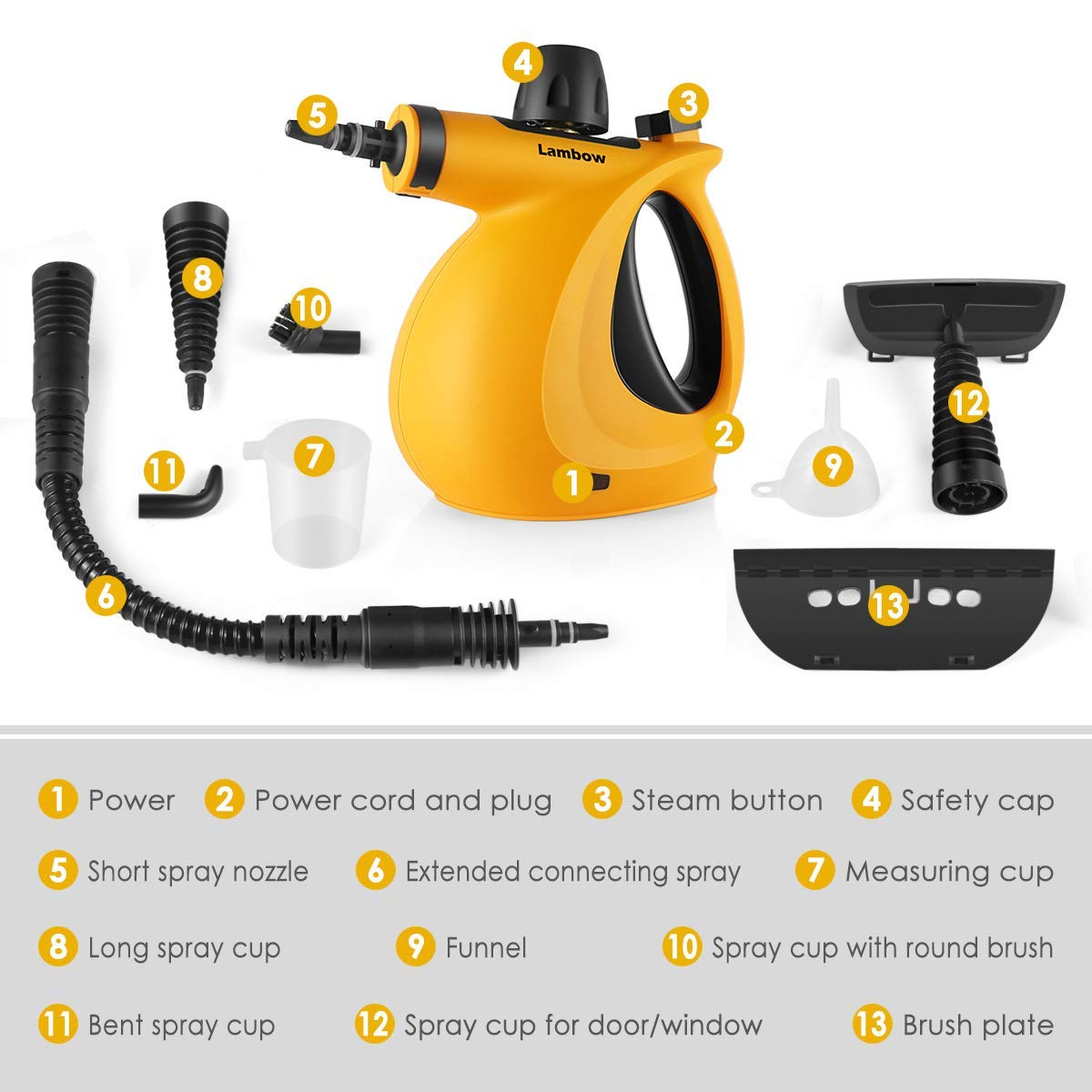 Handheld Pressurized Steam Cleaner with 9-Piece Accessory Set - Multi-Purpose and Multi-Surface All Natural, Chemical-Free Steam Cleaning for Home, Auto, Patio, More