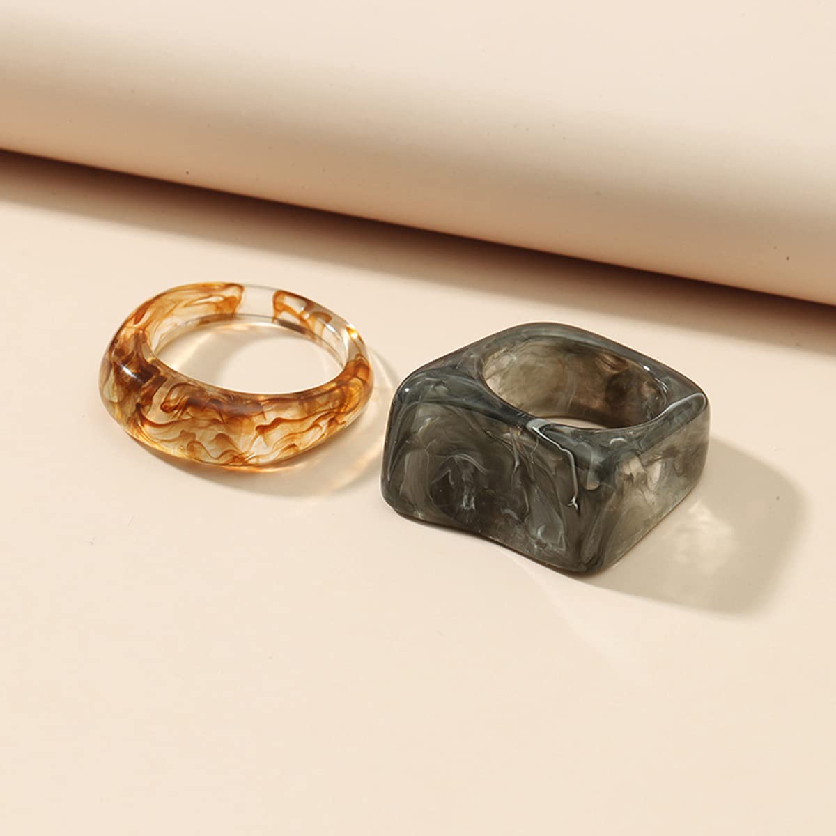 GRHOSE Resin Chunky Rings Acrylic Resin Rings Wide Thick Dome Knuckle Finger Stackable Joint Ring Retro Acrylic Transparent Vintage Plastic Resin ring sets