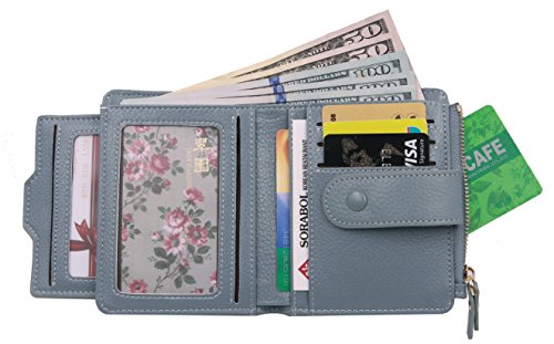 ZOOEASS Women's RFID Mini Soft Leather Bifold Wallet With ID Window Card Sleeve Coin Purse(blue)
