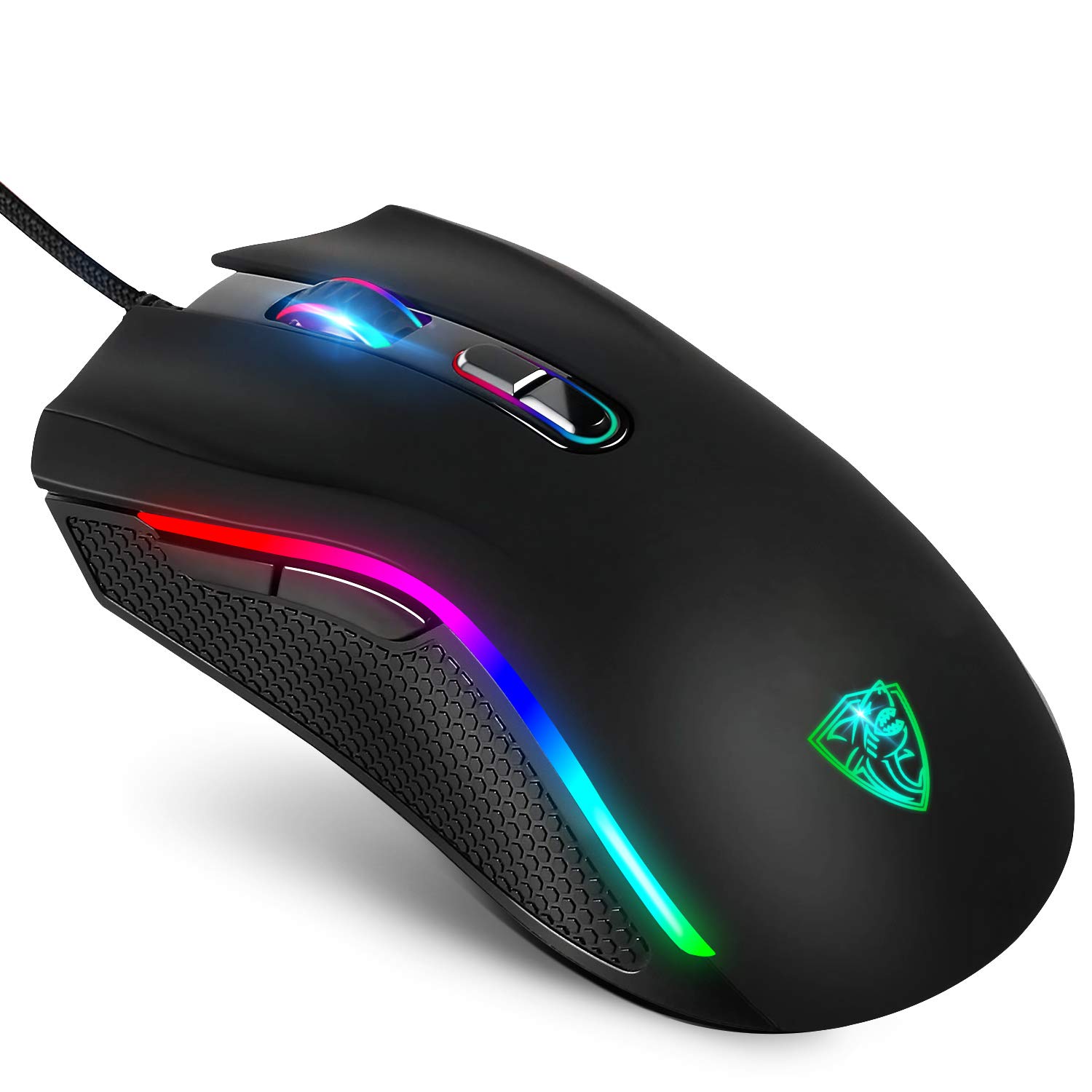GTRACING Gaming Mouse 7200 DPI 7 Programmable RGB Wired Ergonomic Game USB Computer Mice RGB Gamer Desktop Laptop Pc Gaming Mouse, Breathing Light 7 Buttons for Windows 7/8/10/XP Vista, Black