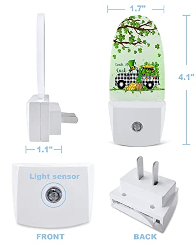 St. Patrick's Day Night Light, LED Plug in Night Light, Clover Tree Gnomes Gold Black White Checkered Truck Green Night Lights with Dusk to Dawn Sensor Kids/Adults Nightlight for Bedroom Bathroom