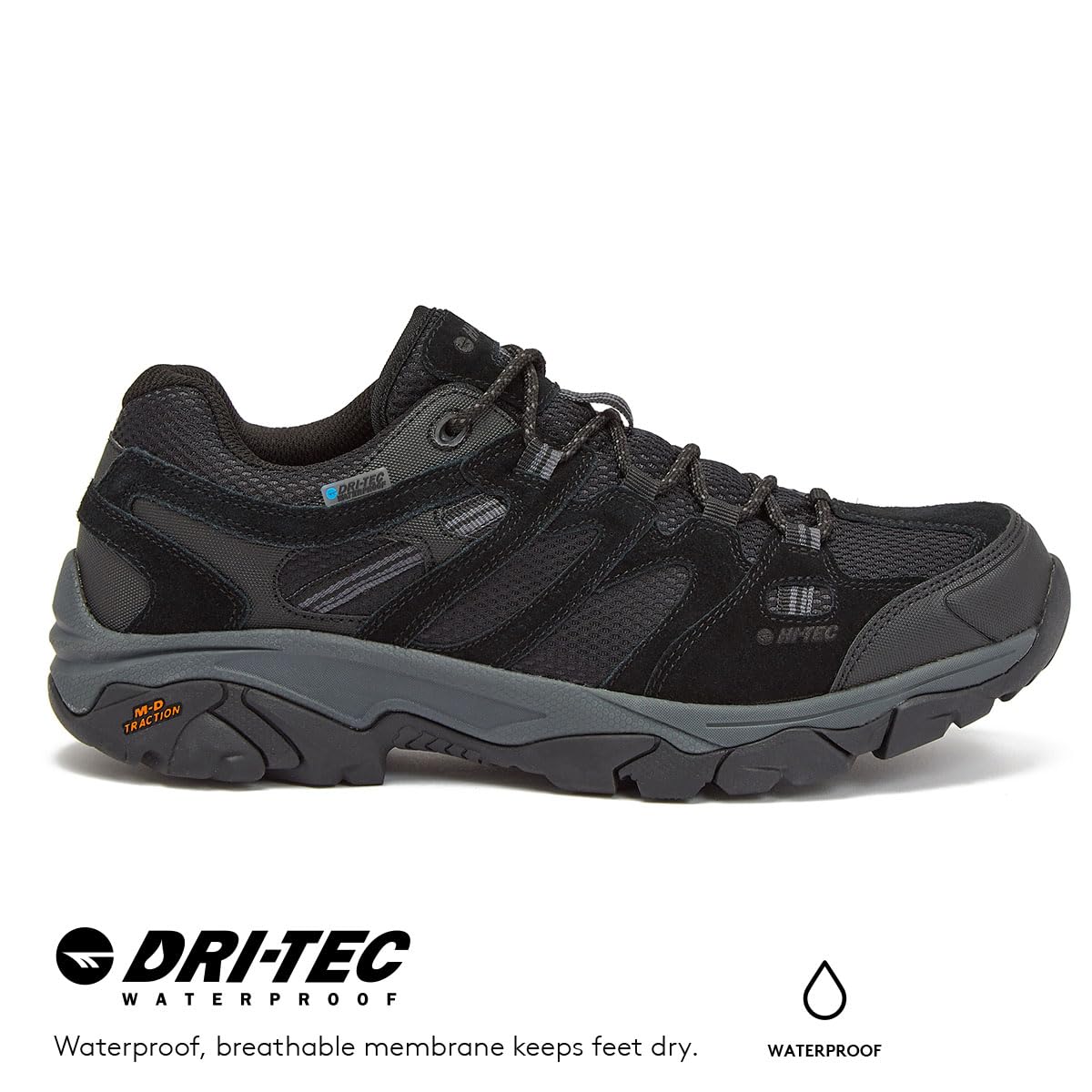 HI-TEC Ravus WP Low Waterproof Hiking Shoes for Men, Lightweight Breathable Outdoor Trekking and Trail Shoes - Dark Grey, 10.5 Medium