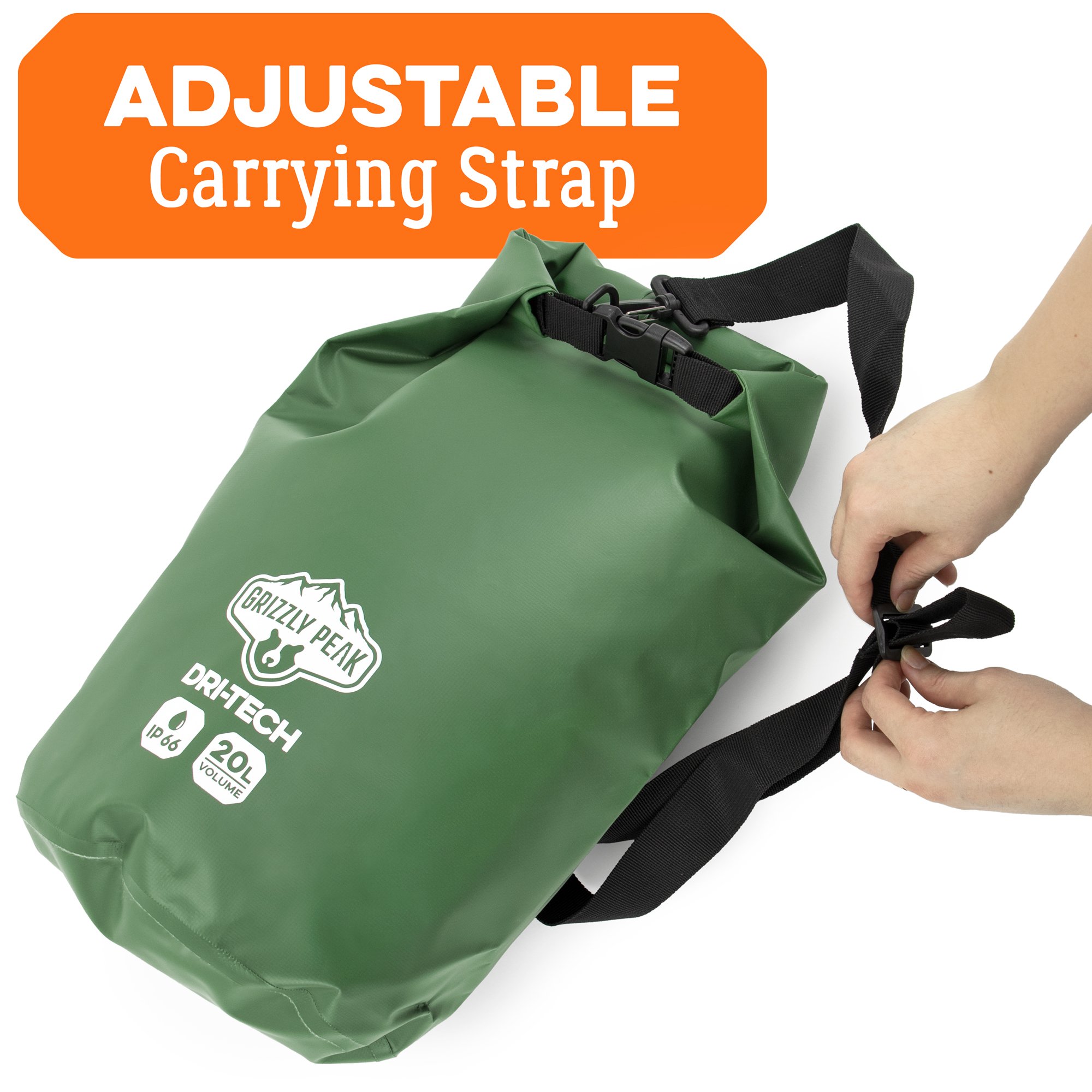 Grizzly Peak Dri-Tech Waterproof Dry Bag IP 66 Lightweight Roll-Top Sack with Adjustable Straps, 30 L