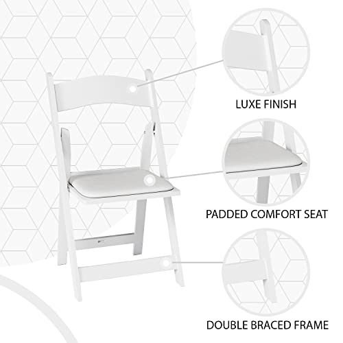 White Resin Stackable Folding Chair - Comfortable White Foldable Chair - Folding Chairs with Padded Seats - Indoor/Outdoor Folding Chairs for Events - Lightweight Foldable Chairs (Set of 4 Pack)