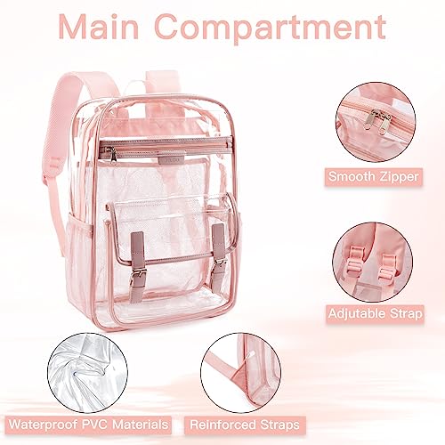 Telena Clear Backpack, Heavy Duty PVC Transparent Backpack with Reinforced Strap, See Through Bookbag for College Workplace