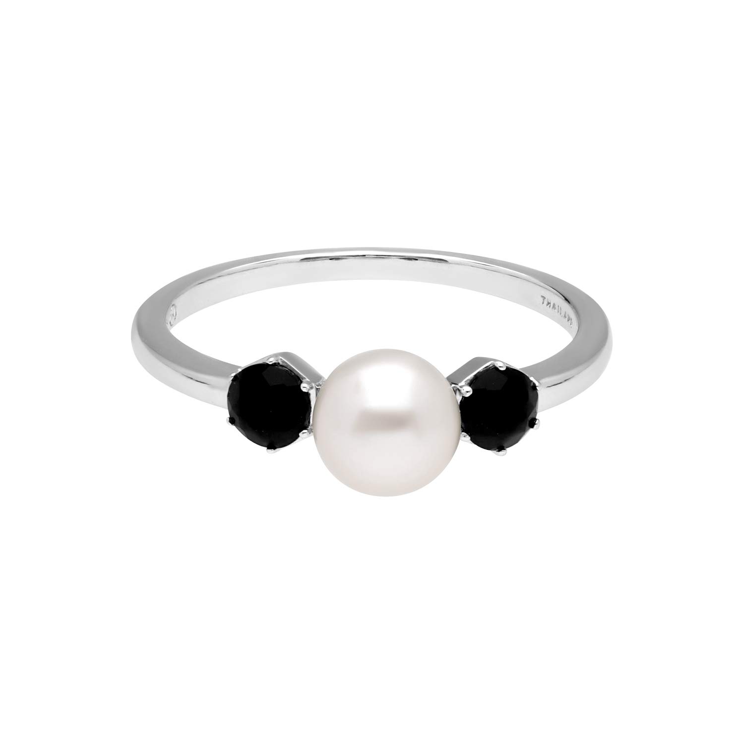 Gemondo USA 925 Sterling Silver Fresh Water Pearl & Black Onyx Stack Ring