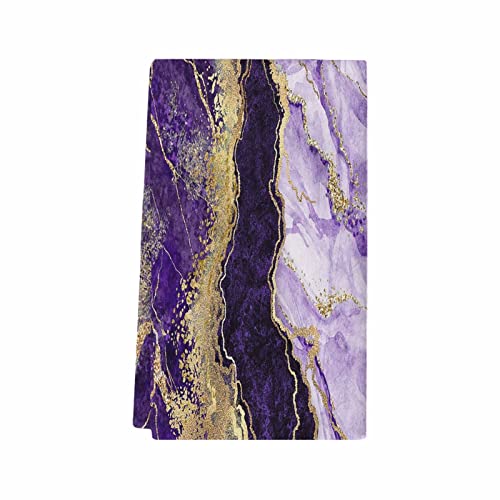 zzsunfeel Kitchen Towels Reversible for Drying Dishes, Purple Gold Abstract Art Marble Texture Set of 1 Dishcloths Cotton Hand Towels, Absorbent Dish Towels for Kitchen Counter Tea Towels 18"x 28"