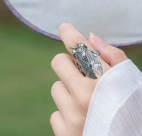 Helen de Lete Vintage Cicada S925 Sterling Silver Adjustable Ring For Men and Women