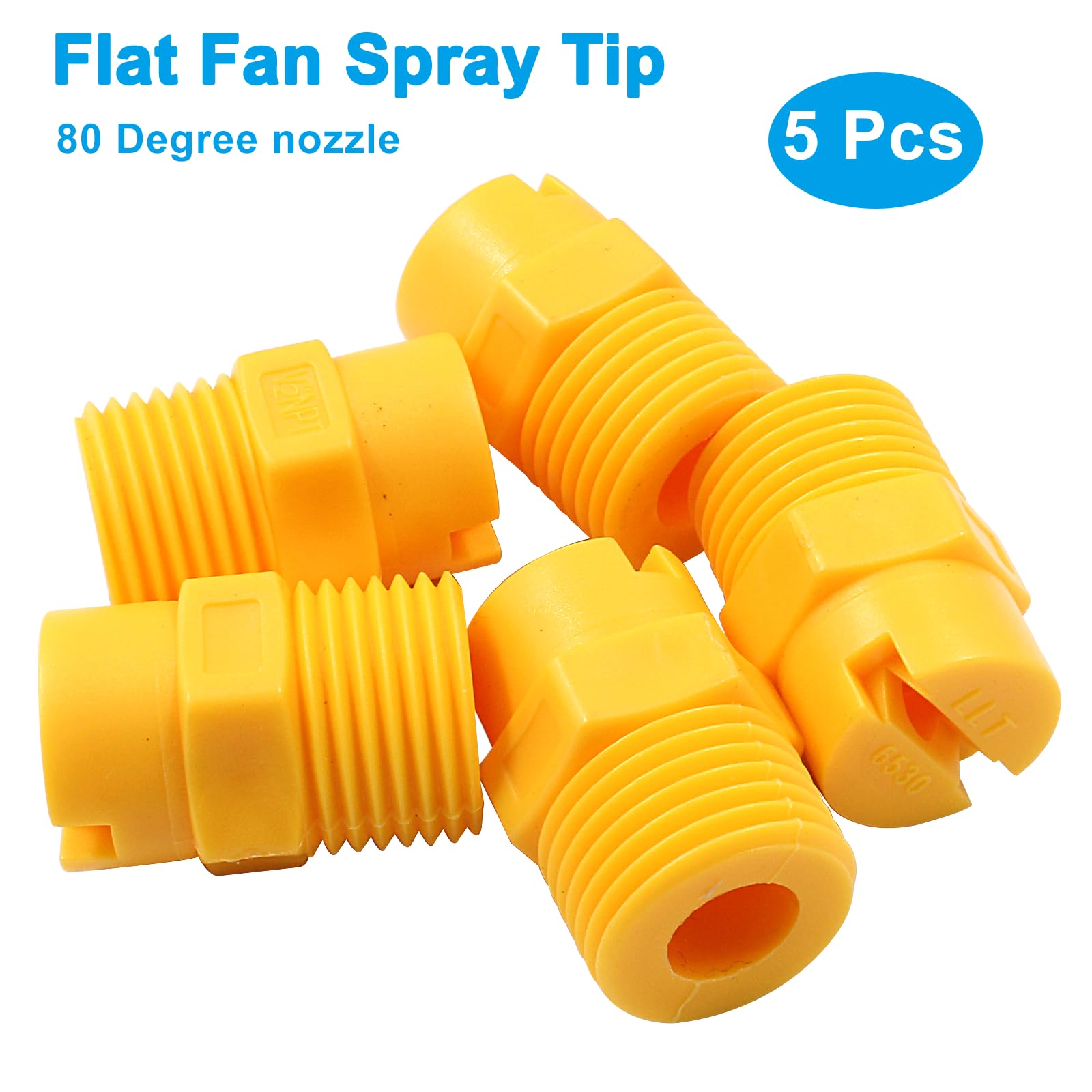 Zorveiio 5Pcs 1/2" NPT Male Thread Flat Fan Sprayer Tip 65 Degree Yellow Nozzle Sprayer Nozzle for Industrial Agricultural Equipment Irrigation Cooling