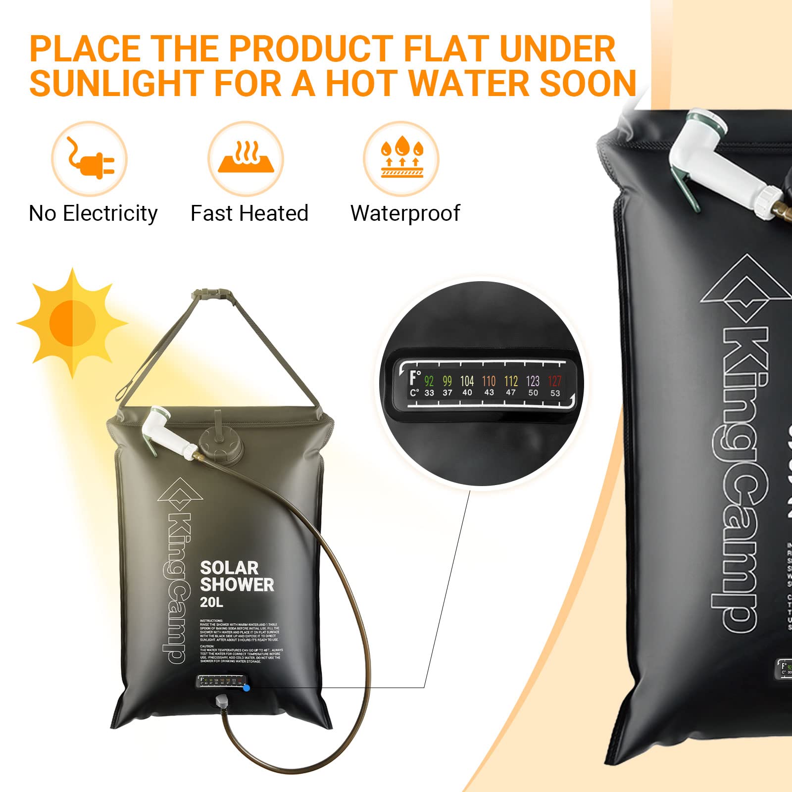 KingCamp Oversize 2 Room Privacy Shower Tent with 5 Gallon Water Bag for Outdoor Camping and Traveling