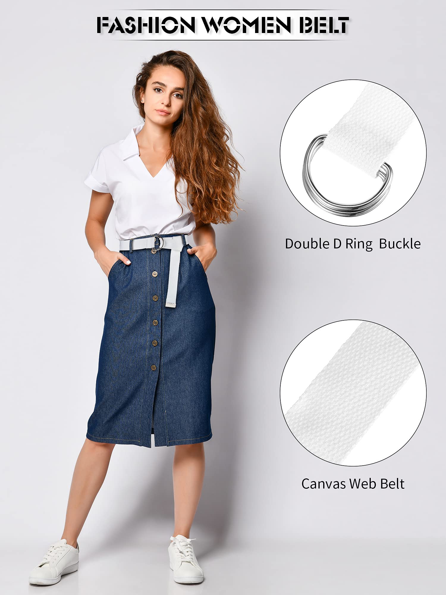 Geyoga 5 Pieces Canvas Belts D Ring Web Belt for Men Women, Fabric Belt with Double Buckle for Pants Skirts Shirts Christmas Favor