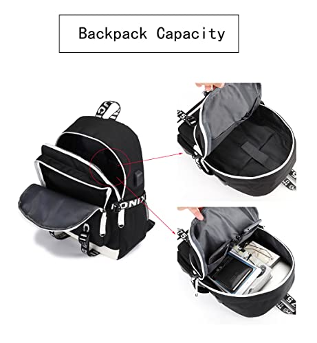 TIMMOR MAGIC Anime Cosplay Laptop Backpack with USB Charging Port, Middle School College Bookbags Over 8 Years Old(Black1)