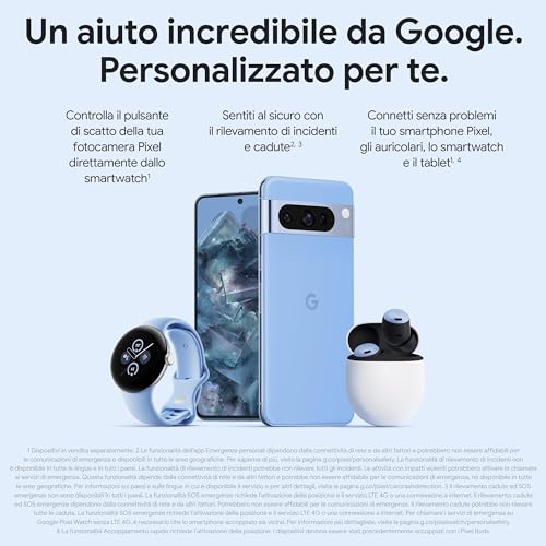 Google Pixel 8 Pro 5G (EU/UK Model) Dual SIM (Nano-SIM, eSIM) | 6.7-inch Android GSM Unlocked Smartphone - International Version (Bay, 128GB + 12GB RAM)