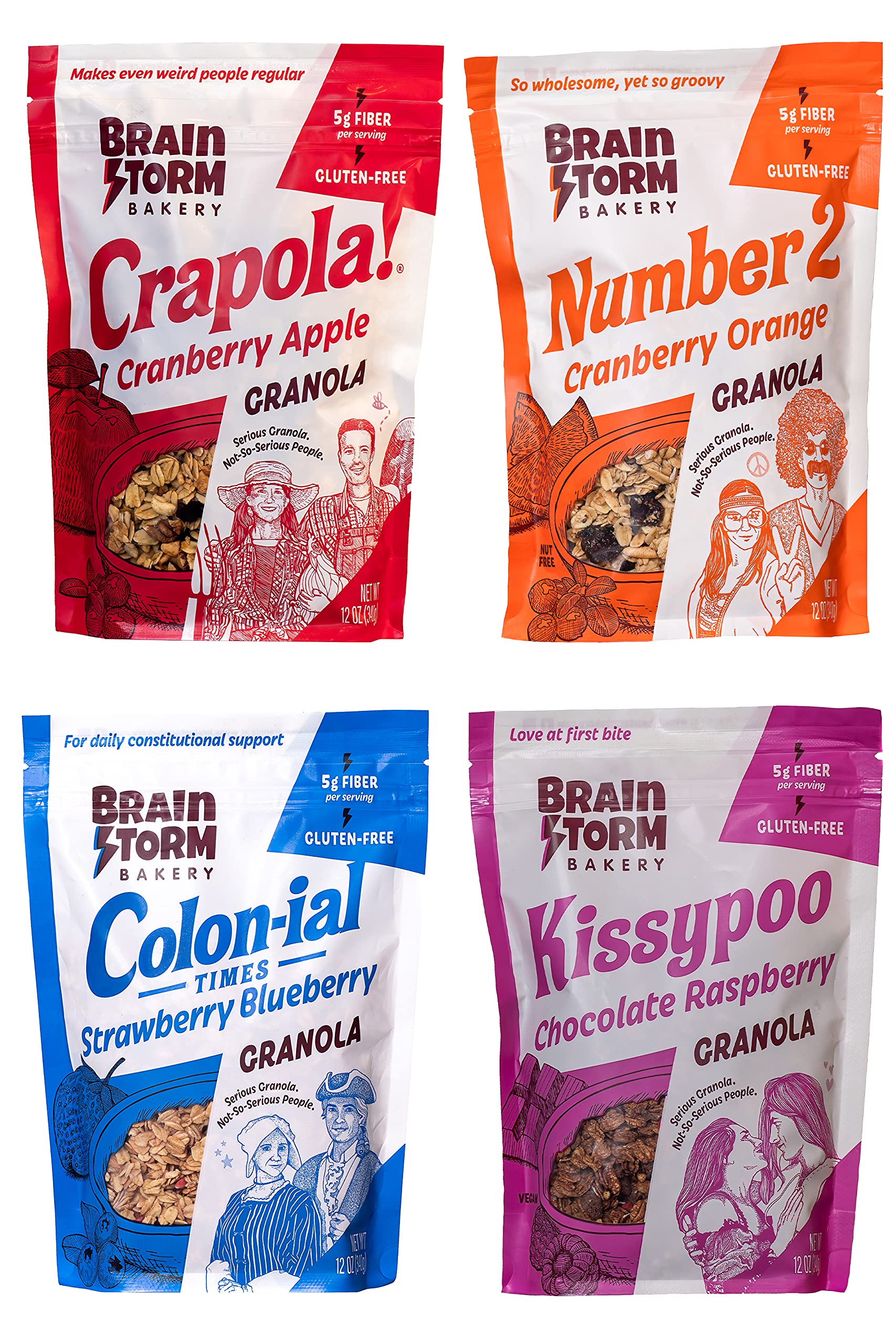 Granola Cereal by Crapola - Low carb natural Granola with fruit and protein for a Healthy Breakfast (Variety Pack, 4 bags)