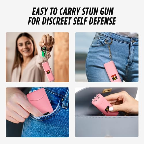 Guard Dog Hornet Micro Stun Gun Keychain - with LED Flashlight, Safety Switch, and Powerful Shock, Heavy Duty Keychain Stun Gun with Bright Flashlight, Built-in Charger, Women Self Defense - Pink